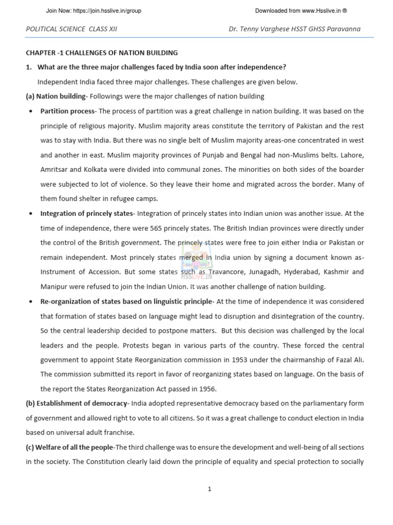 Hsslive-Plus 2 Political Science Eng-Tenny | PDF | Partition Of India ...