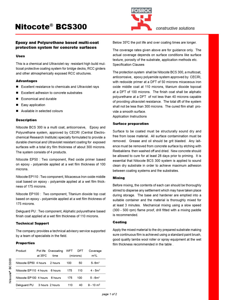 TDS - Nitocote BCS300 - India-1 | PDF | Epoxy | Coating
