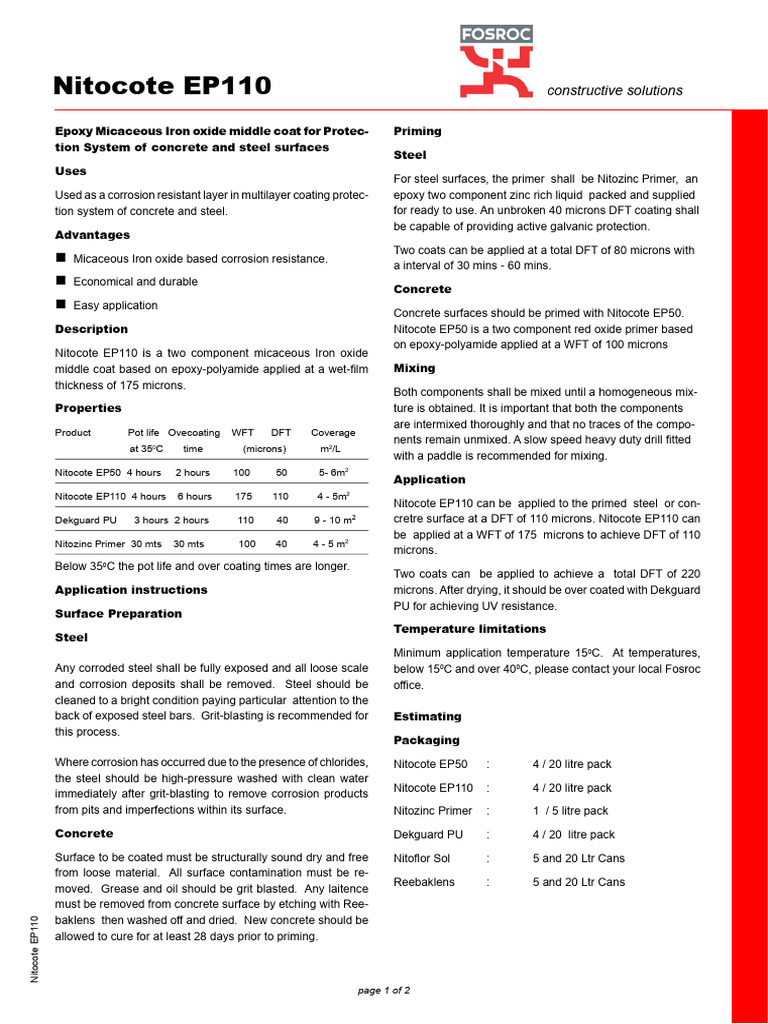 Nitocote EP110: Epoxy Coating for Steel & Concrete | PDF | Corrosion ...