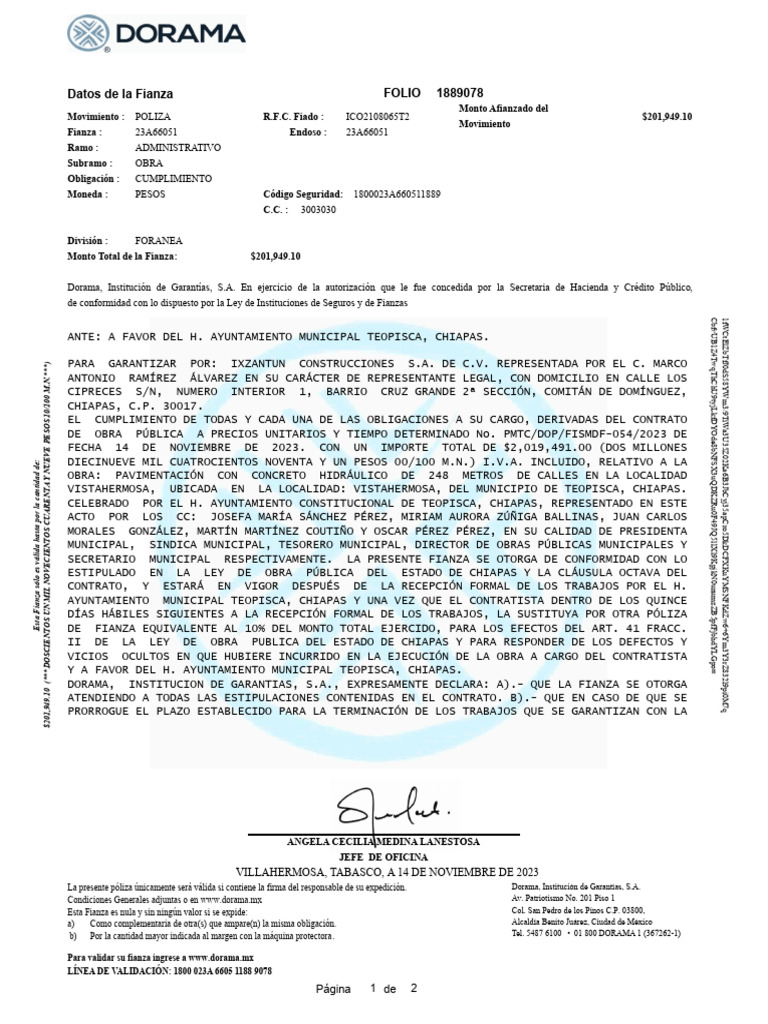 FIANZA CUMPLIMIENTO C 54 | PDF | Póliza de seguros | Pagos