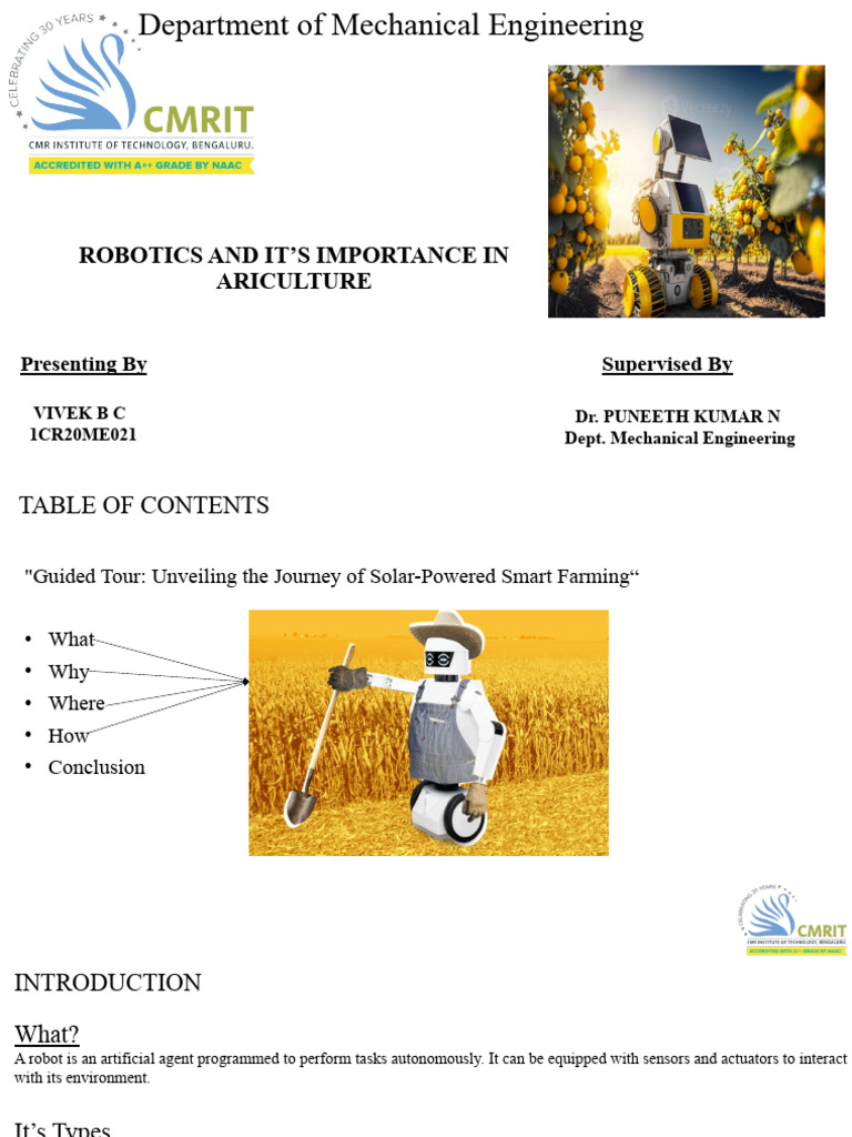 VIVEK BC - Technical Seminar | PDF | Agriculture | Robotics