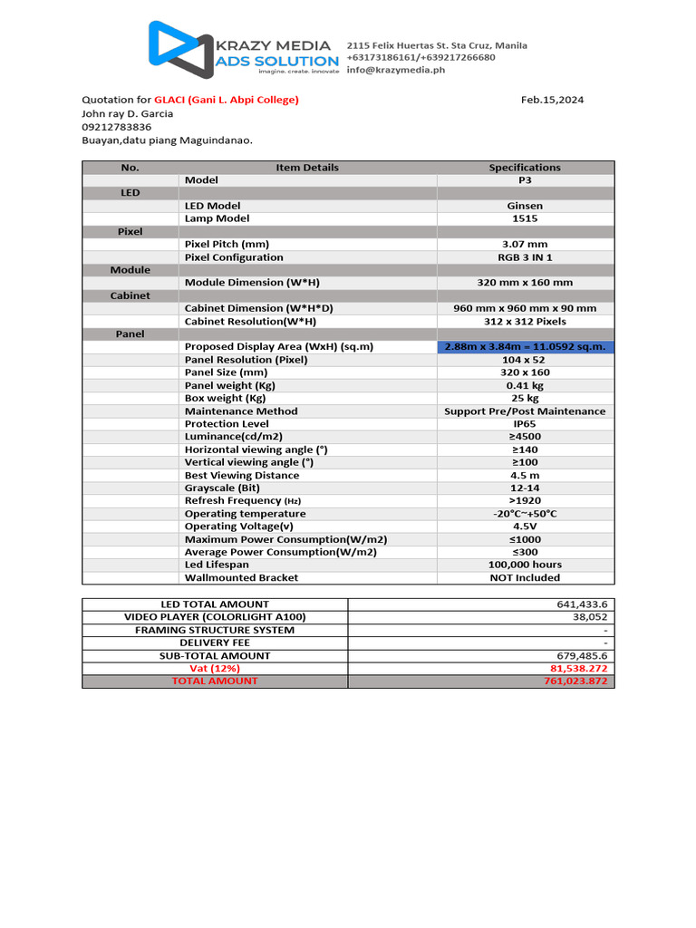 KMS 2402016 John-Garcia GLACI P3.76-OUTDOOR-FIX | PDF | Electronics | Information And ...
