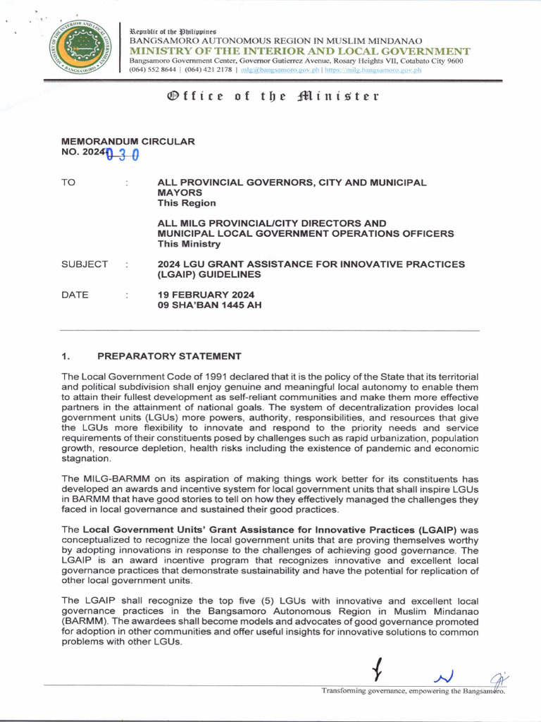 MC No 030 Re 2024 LGAIP Guidelines | PDF