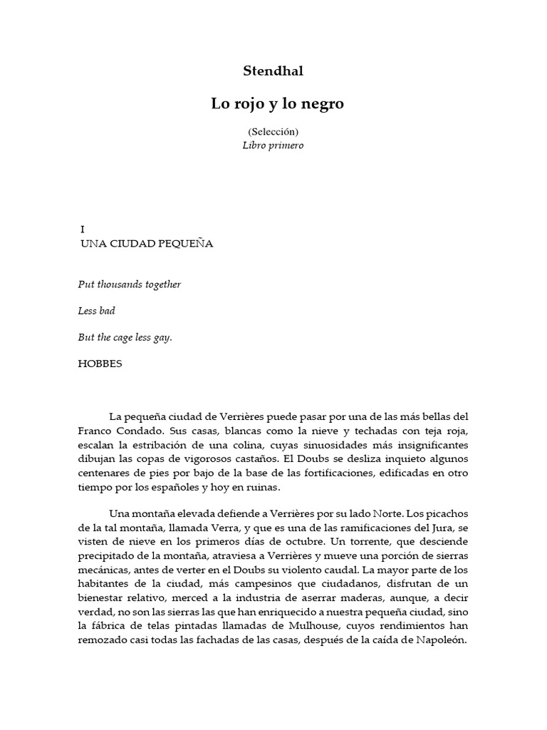 Stendhal Lo Rojo y Lo Negro (Capítulos I A V) | PDF