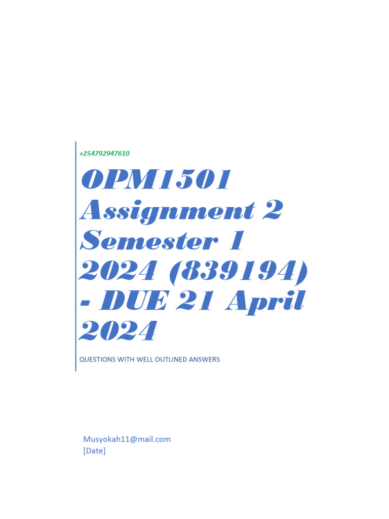 OPM1501 Assignment 2 Semester 1 2024F3 | PDF | Learning | Mathematics