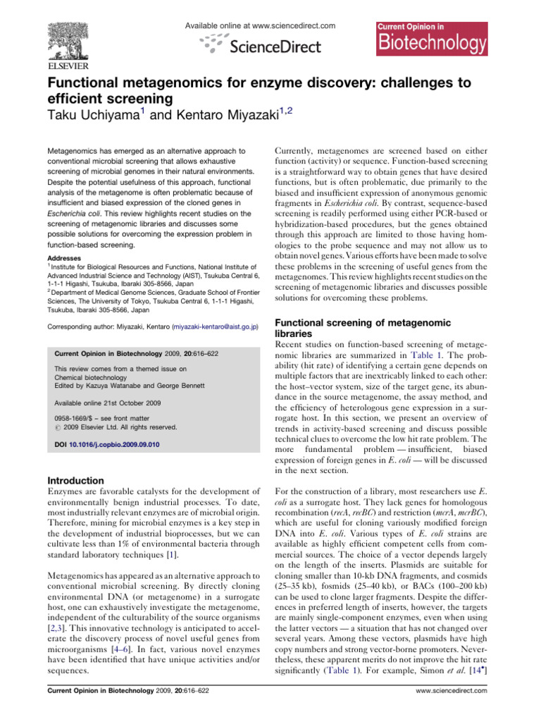 Functional Metagenomics For Enzyme Discovery Challenges To Efficient Screening Pdf