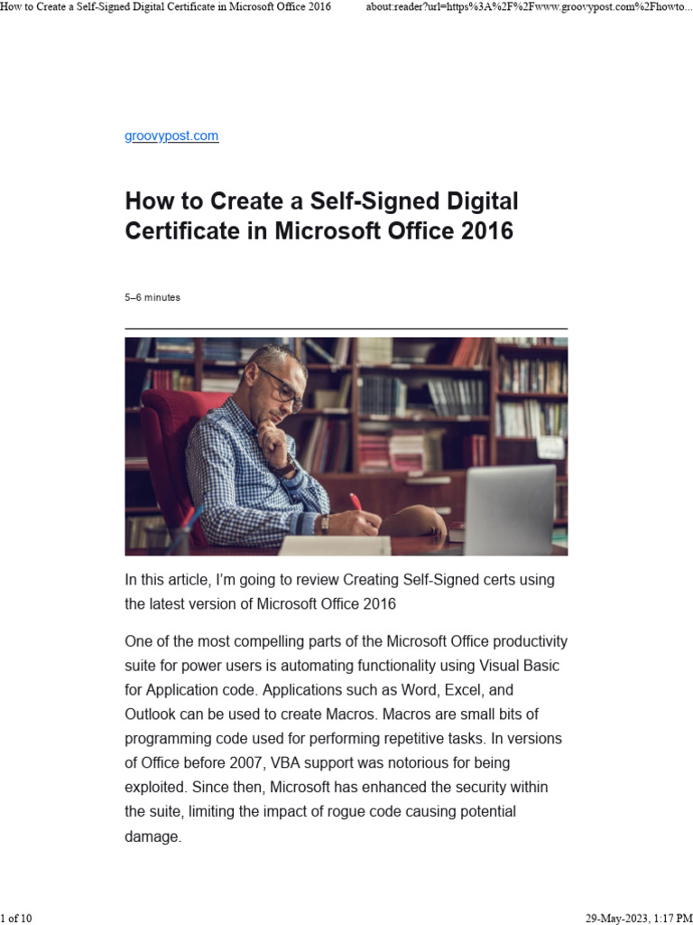 How to Create a Self-Signed Digital Certificate in Microsoft Office 2016 | PDF | Visual Basic ...