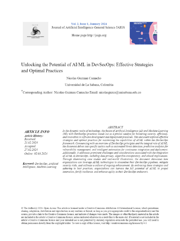 View of Unlocking The Potential of AI - ML in DevSecOps - Effective ... View of Unlocking The Potential of AI - ML in DevSecOps - Effective ...