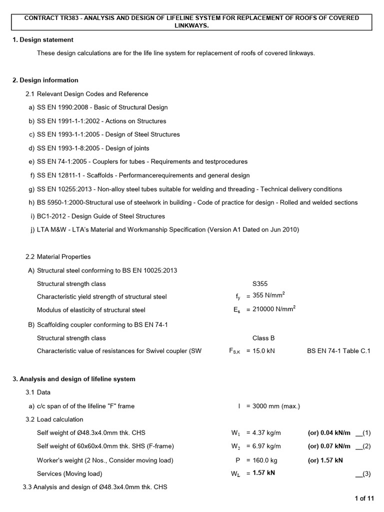 Lifeline System Design Calculations | PDF | Strength Of Materials ...