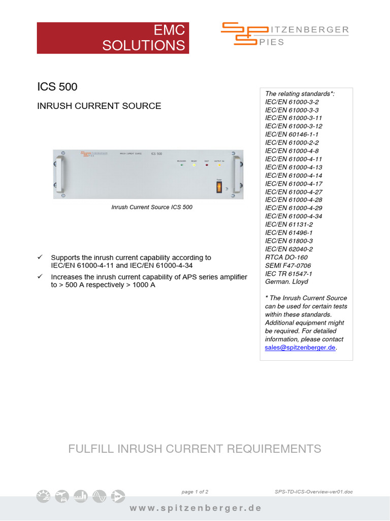 Inrush Current Source ICS 500 Overview | PDF | Electricity | Electronics