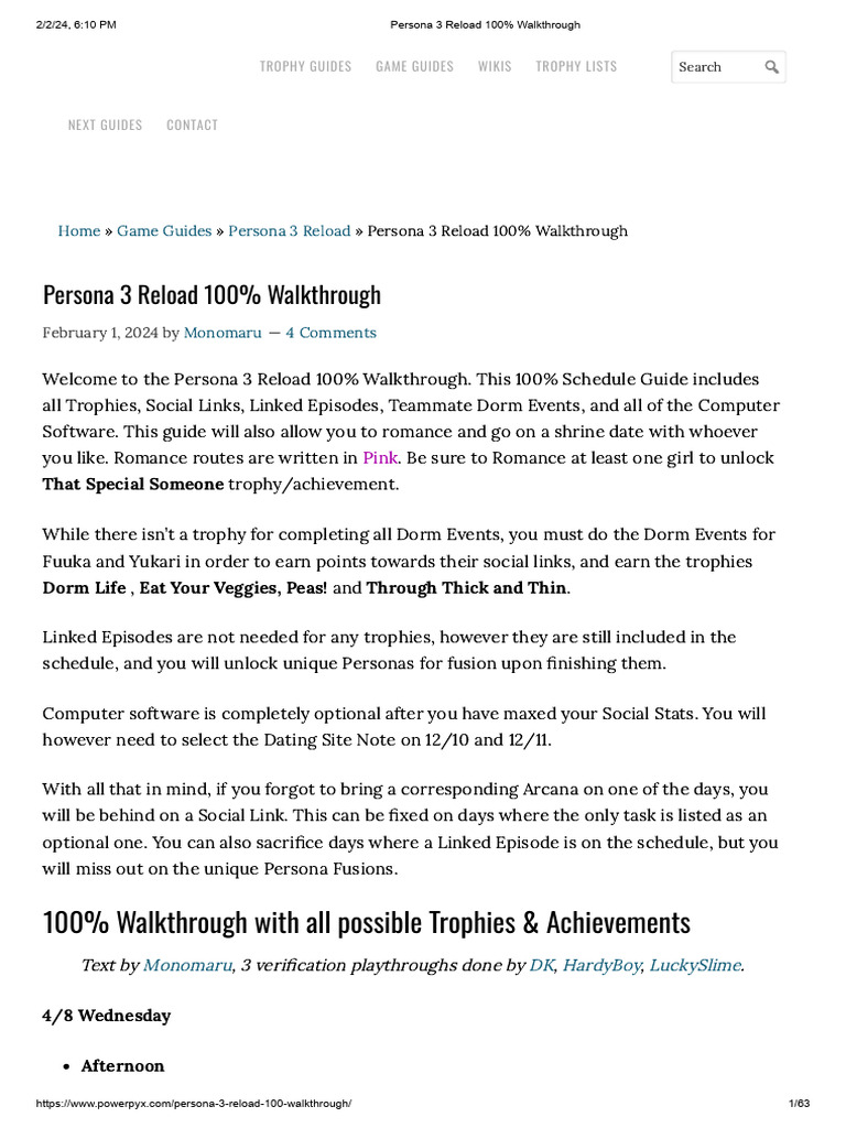 Persona 3 Reload Complete Walkthrough | PDF