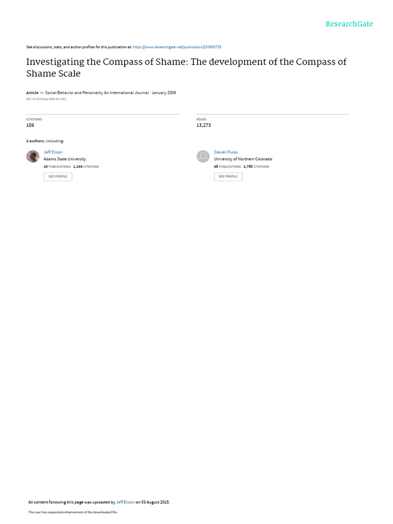 SBP CoSSValidationArticle | PDF | Shame | Psychology