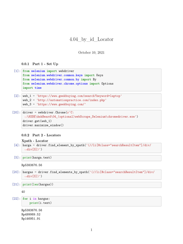 Selenium Web Scraping Locators Guide | PDF | Laptop | Personal Computers