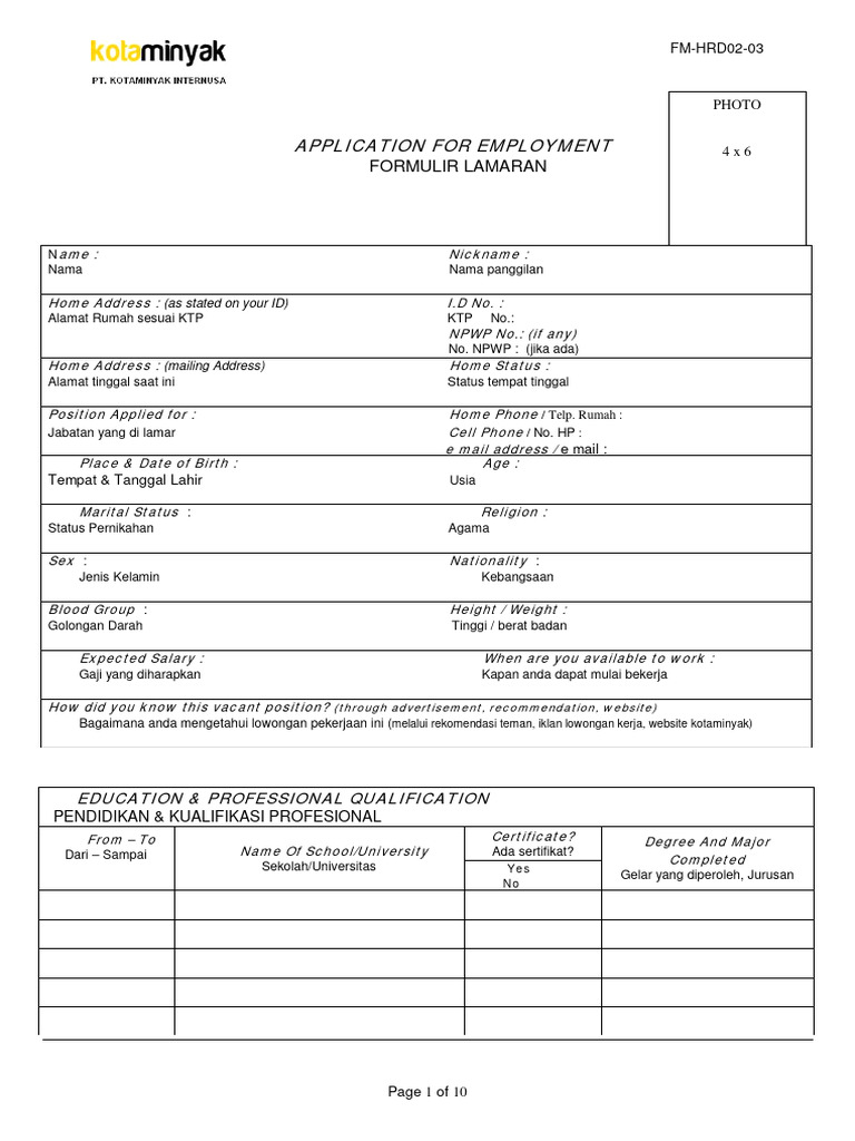 FM-HRD02-03 Rev.01 - Application Form KMI New | PDF