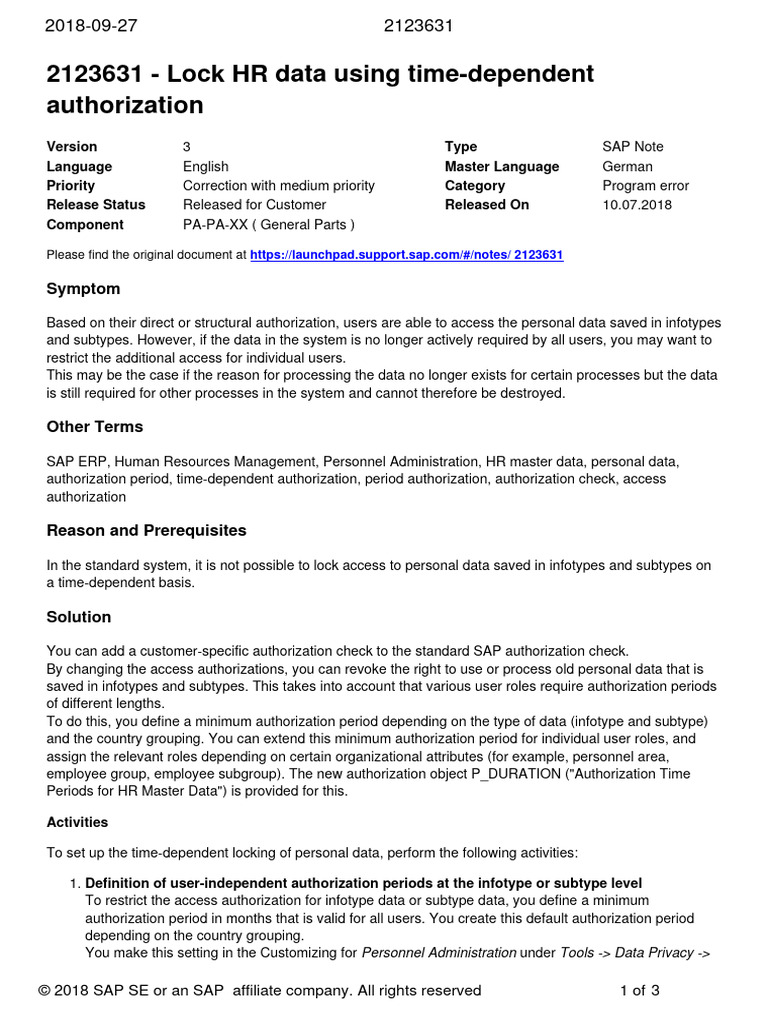 Lock HR Data Using Time-Dependent Authorization: Symptom | PDF | Human ...