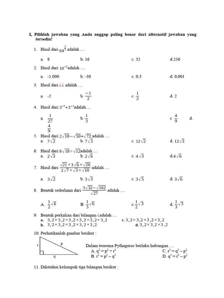 SOAL MTK KELAS 8 Revisi | PDF