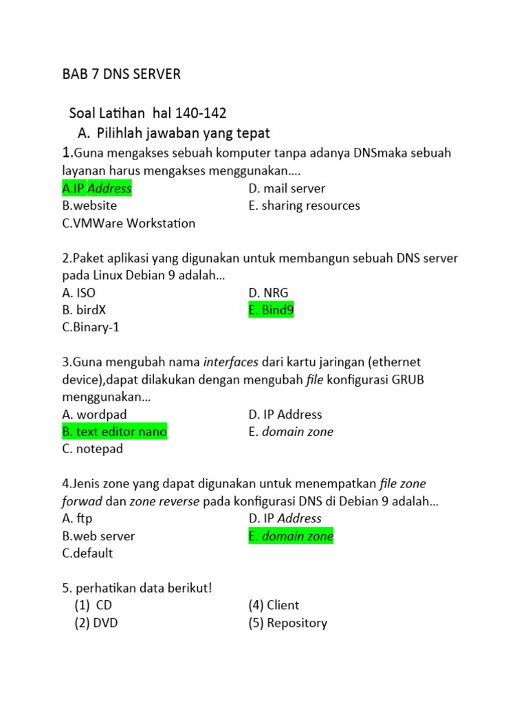 Latihan Soal DNS Server dan IP Address | PDF