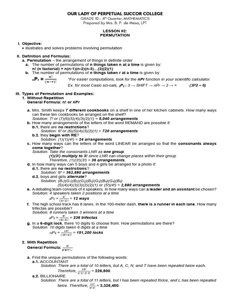 Q4-L2-Permutation | PDF | Permutation | Mathematics