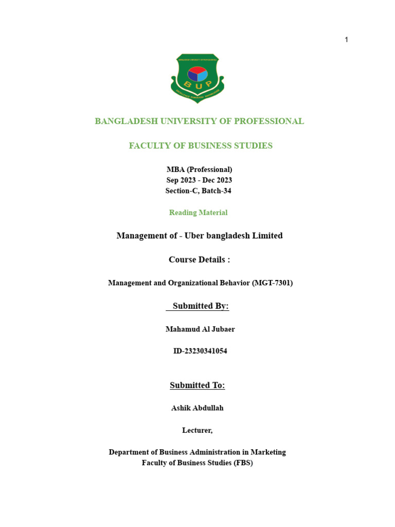 Management System of Uber Bangladesh Limited | PDF | Motivation ...