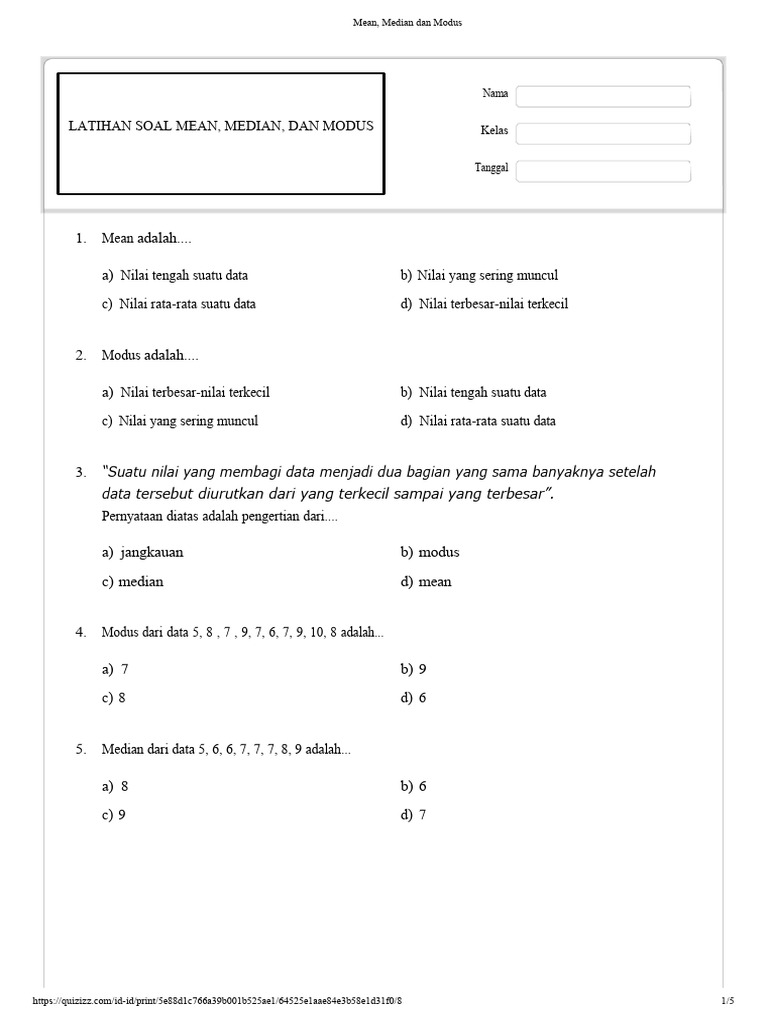 Soal Mean, Median, Dan Modus | PDF