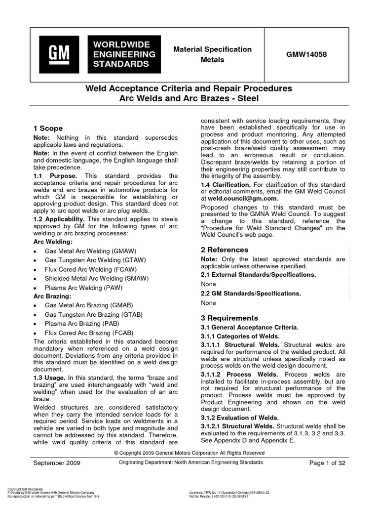 GMW 14058 - 09-2009 | PDF | Welding | Construction