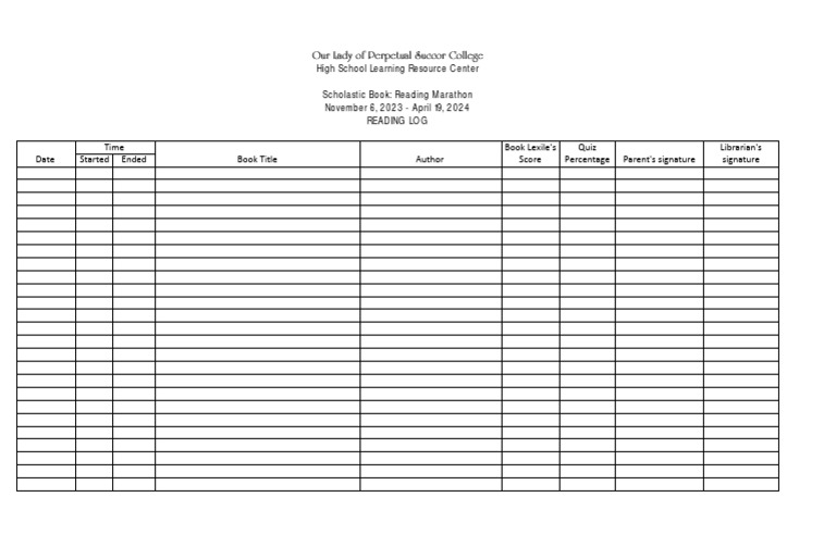 Scholastic Reading Log | PDF