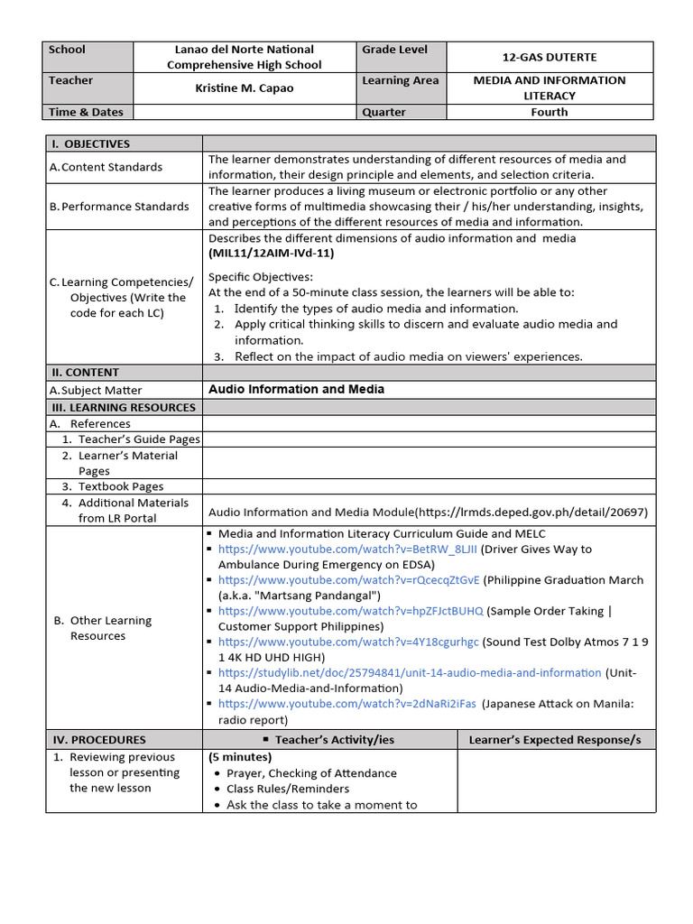 DLP.MIL--AUDIO--_Q3_(COT 3) | PDF | Learning | Experience