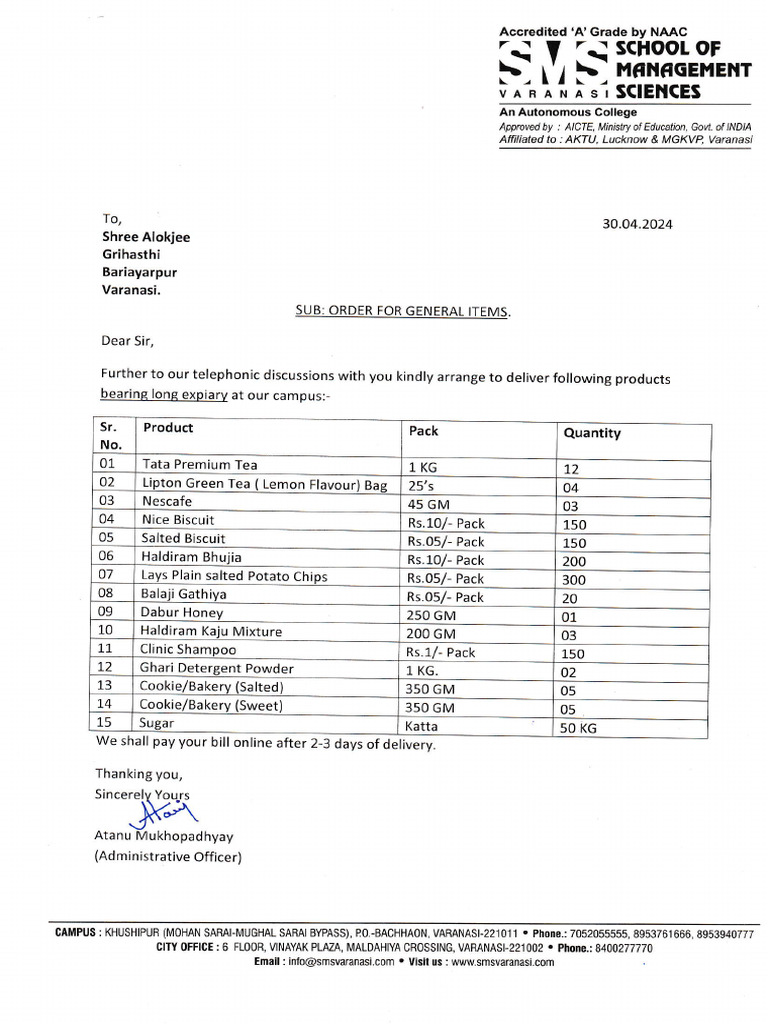 Order For General Item | PDF