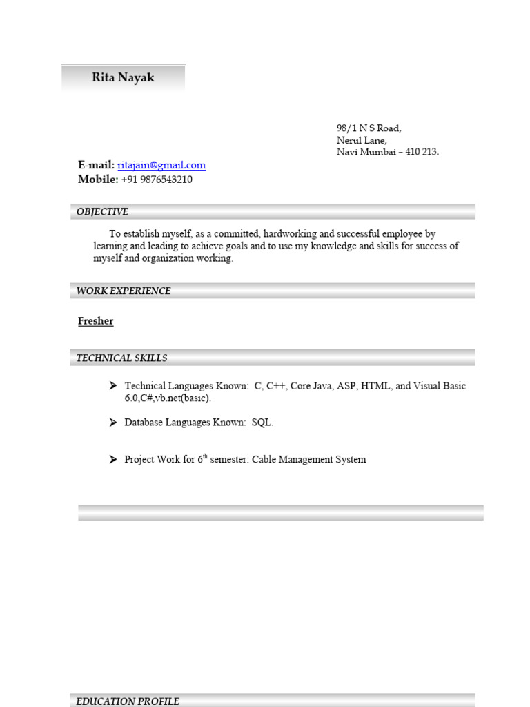 BSC IT Freshers Resume Sample | PDF