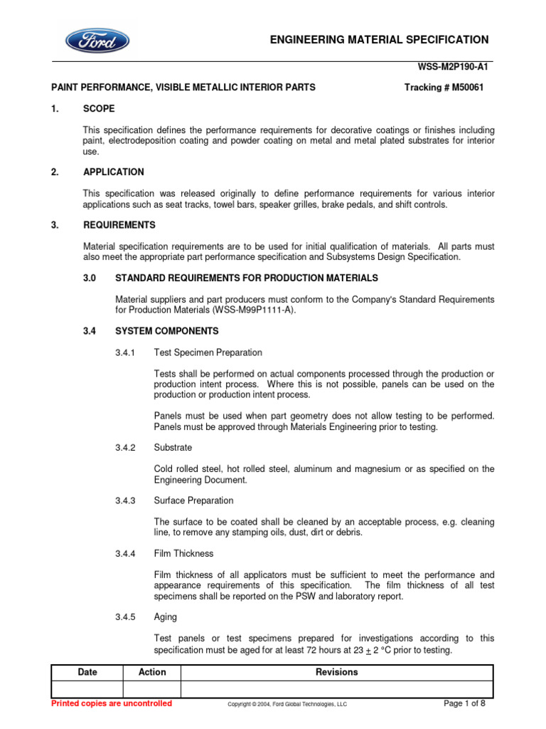 FORD WSS-M2P190-A1 Paint Specification | PDF | Specification (Technical ...