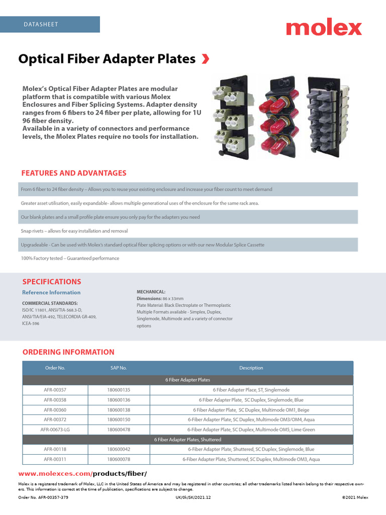 Molex Fiber Connection Module | PDF | Optical Fiber | Telecommunications Equipment