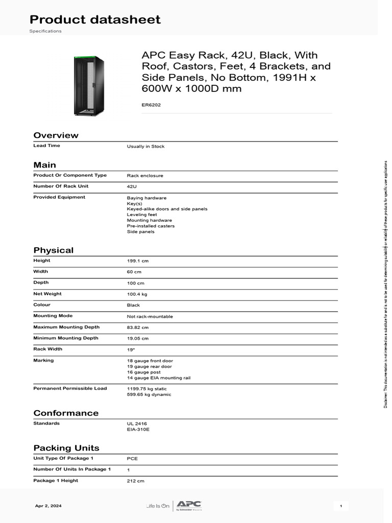 APC Easy-Rack ER6202 | PDF | Manufactured Goods