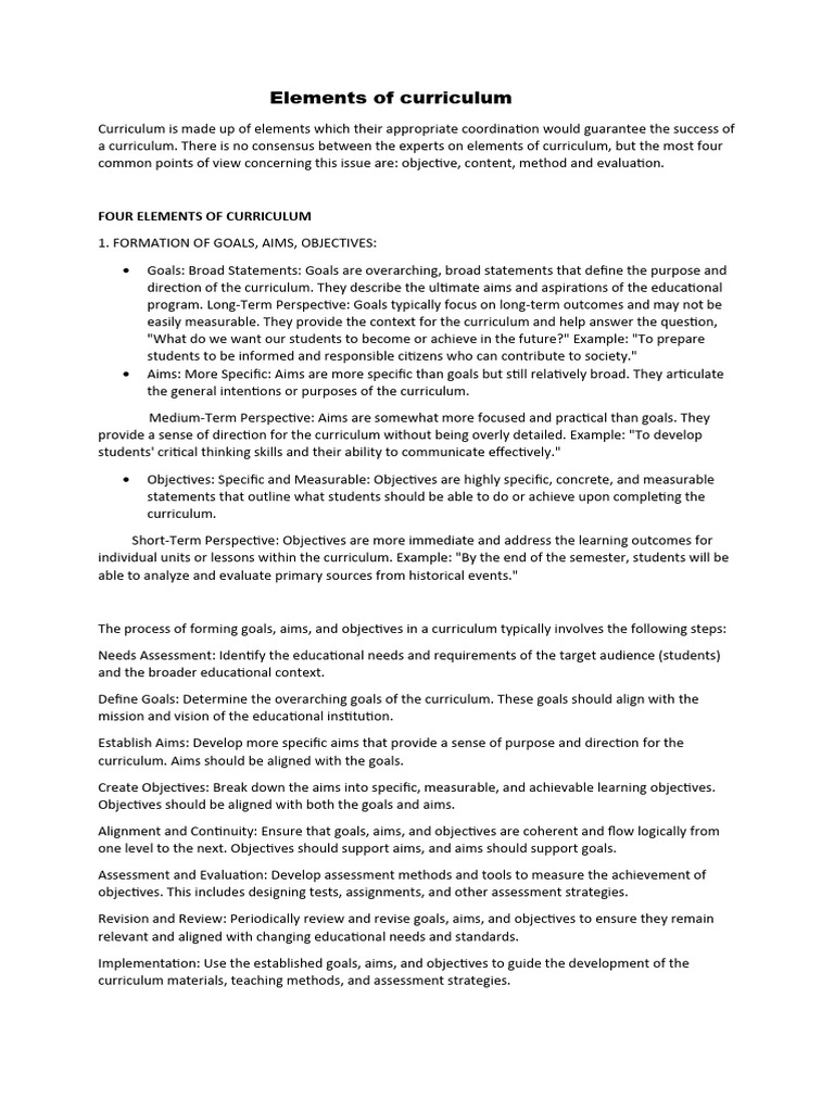 Key Elements of Curriculum Design | PDF | Educational Assessment ...