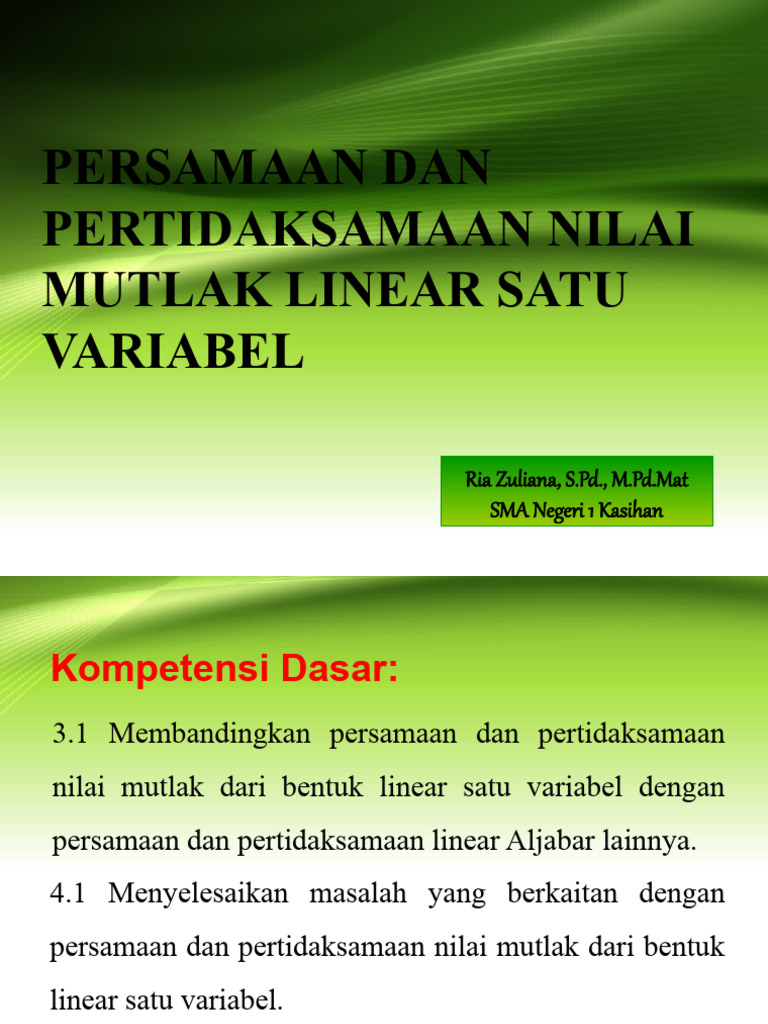 Persamaan Dan Pertidaksamaan Nilai Mutlak Linear Satu Variabel | PDF