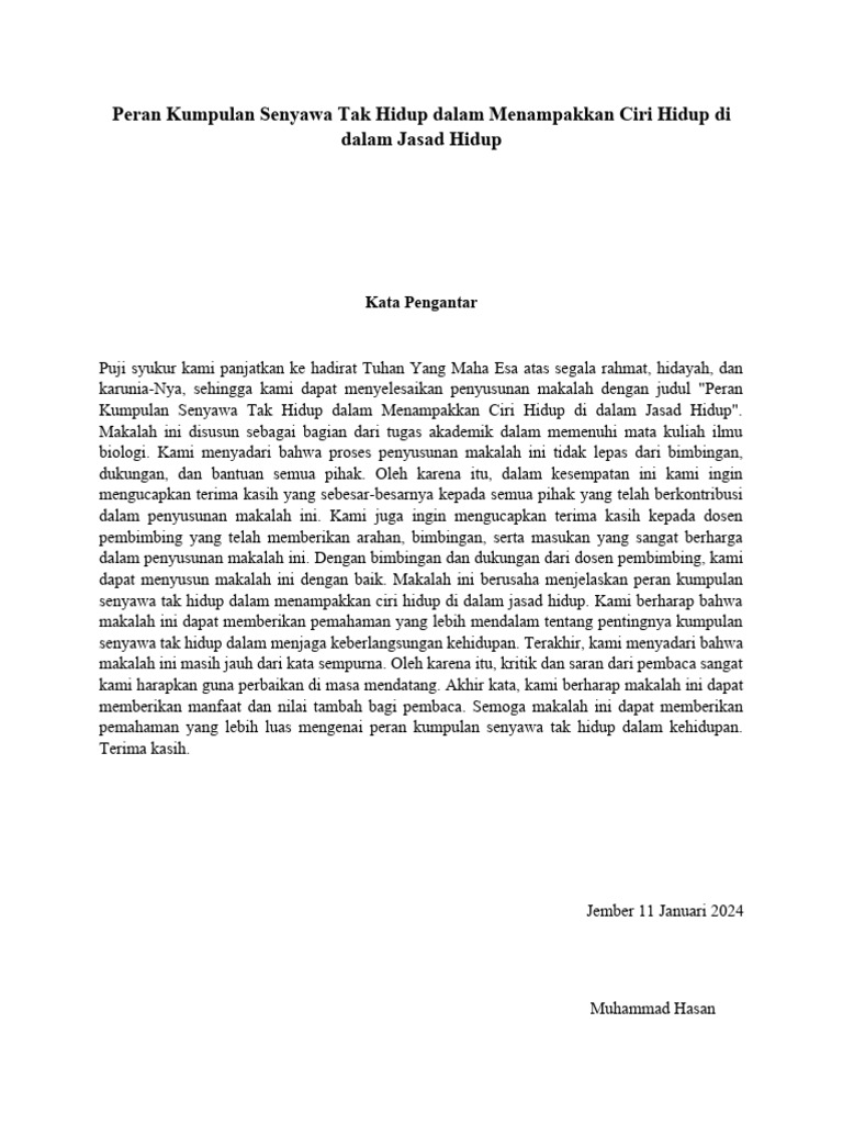 Peran Kumpulan Senyawa Tak Hidup dalam Menampakkan Ciri Hidup di dalam Jasad Hidup HASAN | PDF