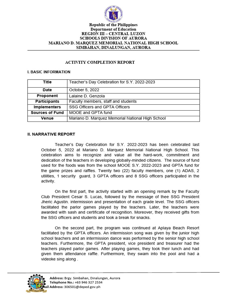 ACR Teacher's Day 2022-23 AND GIFTGIVING | PDF