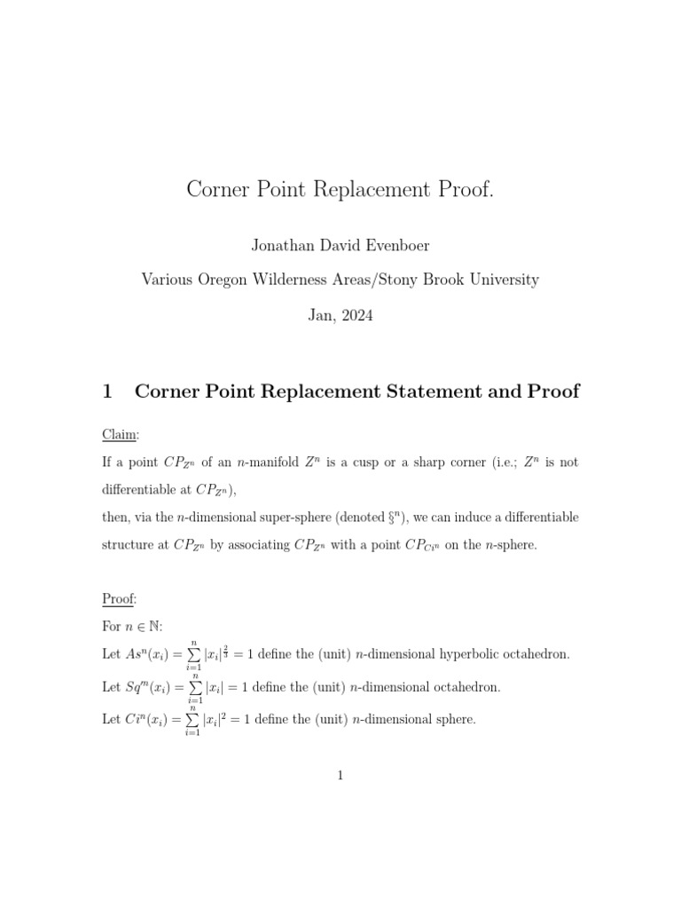 Corner Point Replacement in Manifolds | PDF | Space | Abstract Algebra