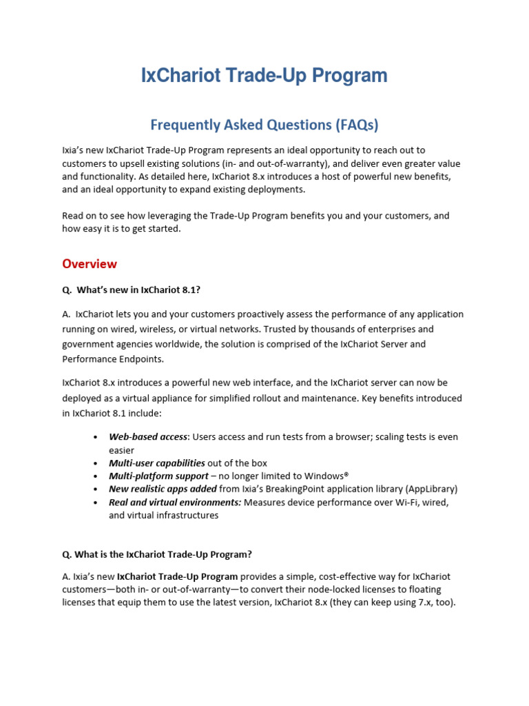 IxChariot Trade-Up Program FAQs | PDF | Application Software | Web Application