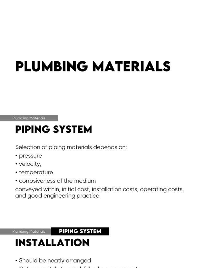 Lecture 3.3 Plumbing Materials | PDF | Pipe (Fluid Conveyance) | Plumbing