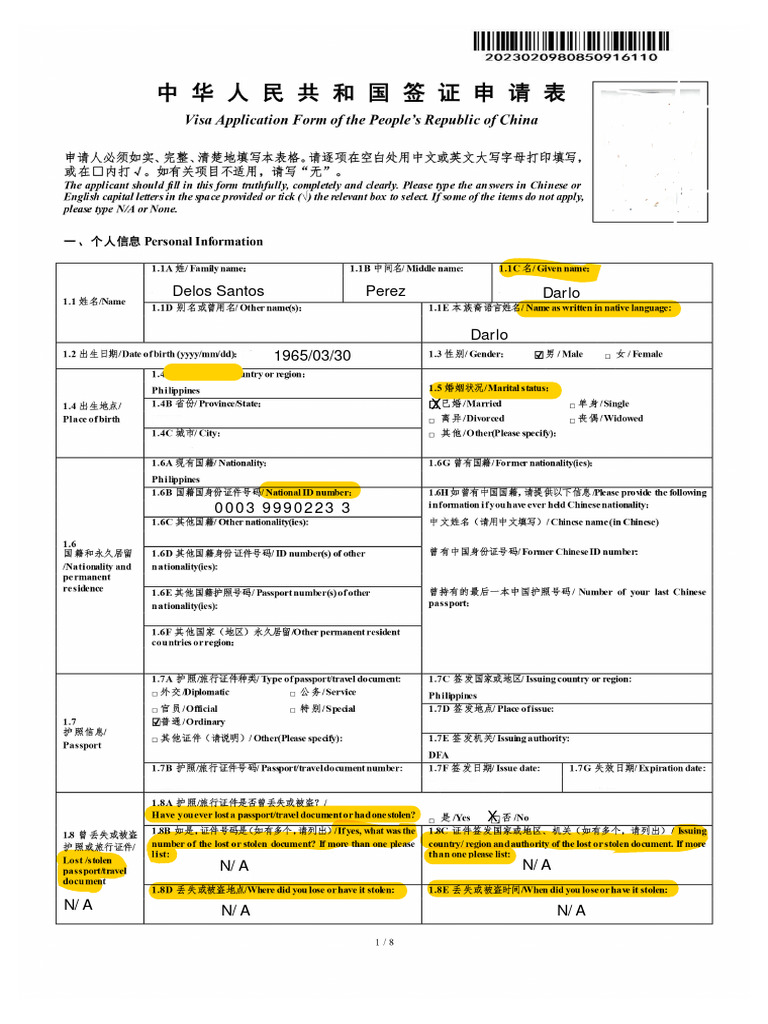 Chinese - Visa - Blank - Form - (003) Final | PDF