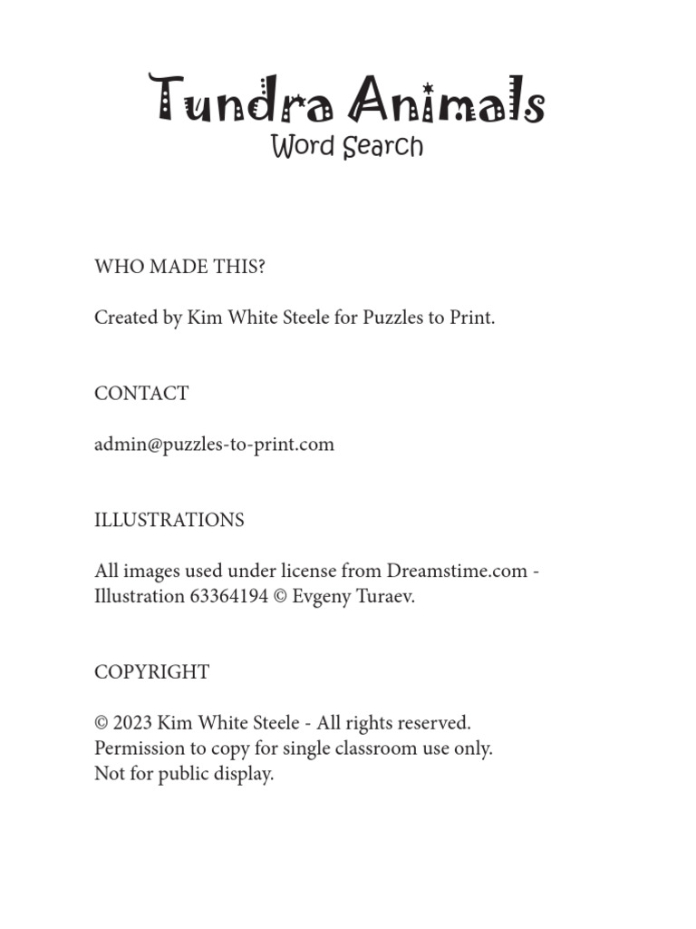 Tundra Animals Word Search | PDF | Word Search | Business Law
