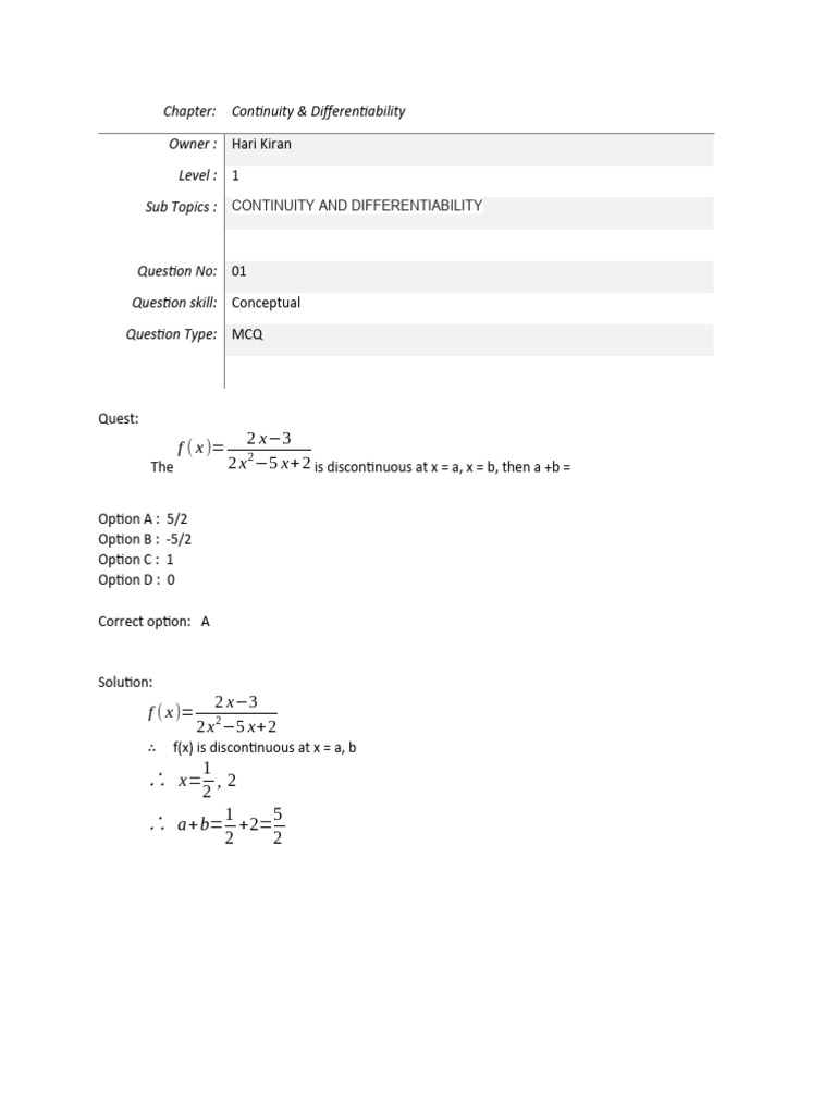 Continuity & Differentiability | PDF
