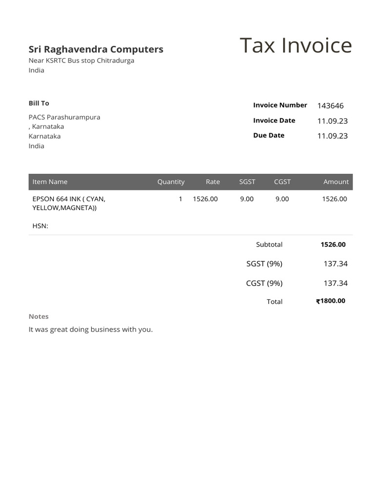 Tax Invoice for EPSON Ink Purchase | PDF