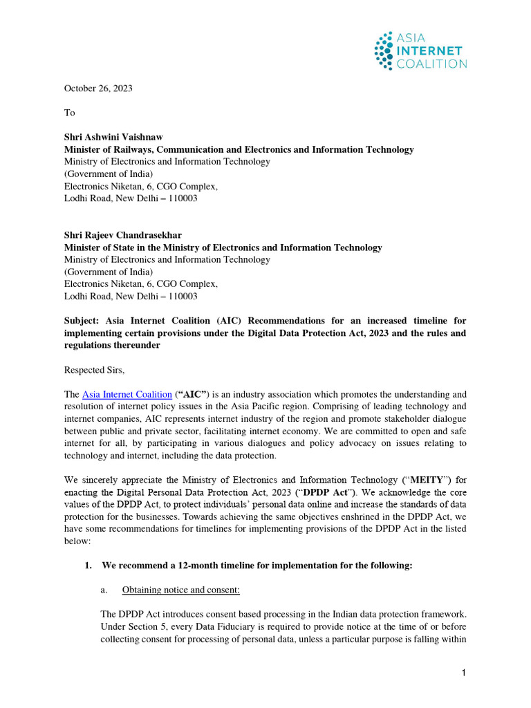 aic-recommendations for an increased timeline_under DPDP | PDF ...