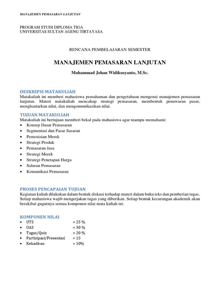 Manajemen Pemasaran Lanjutan | PDF