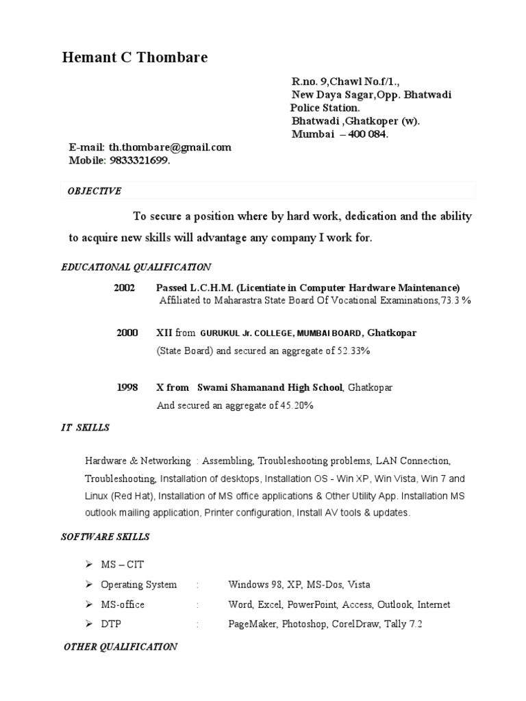 Hardware & Networking Resume | PDF | Operating System | Microsoft Office