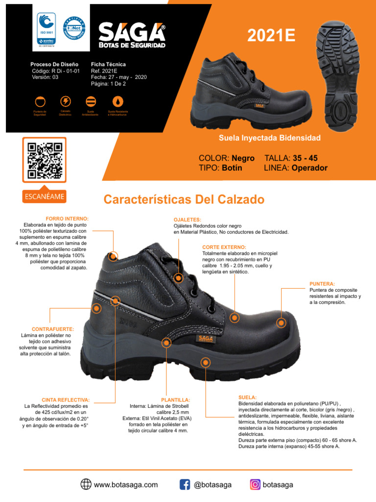 Ficha Técnica Botas Saga 2021E | PDF | Calzado | Resistencia Eléctrica ...