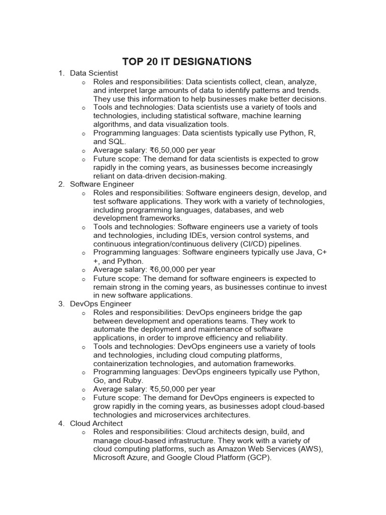 Top 20 It Designations | PDF | Web Development | Cloud Computing