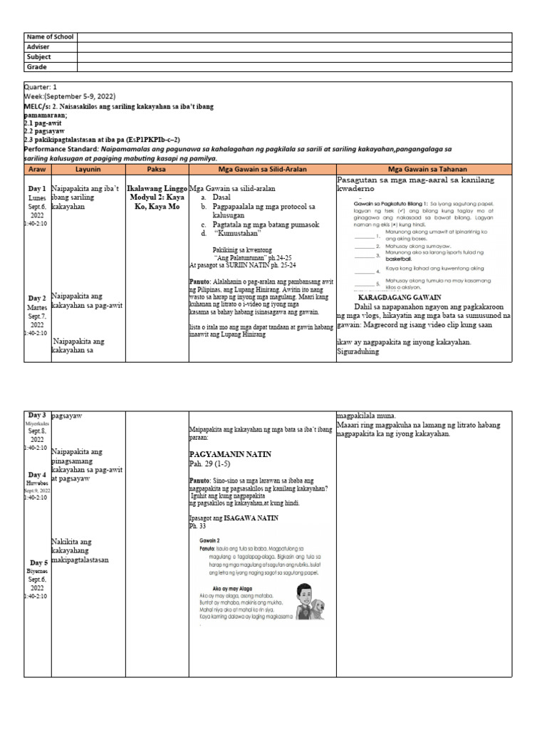 ESP WLP Week 2 Q1 | PDF
