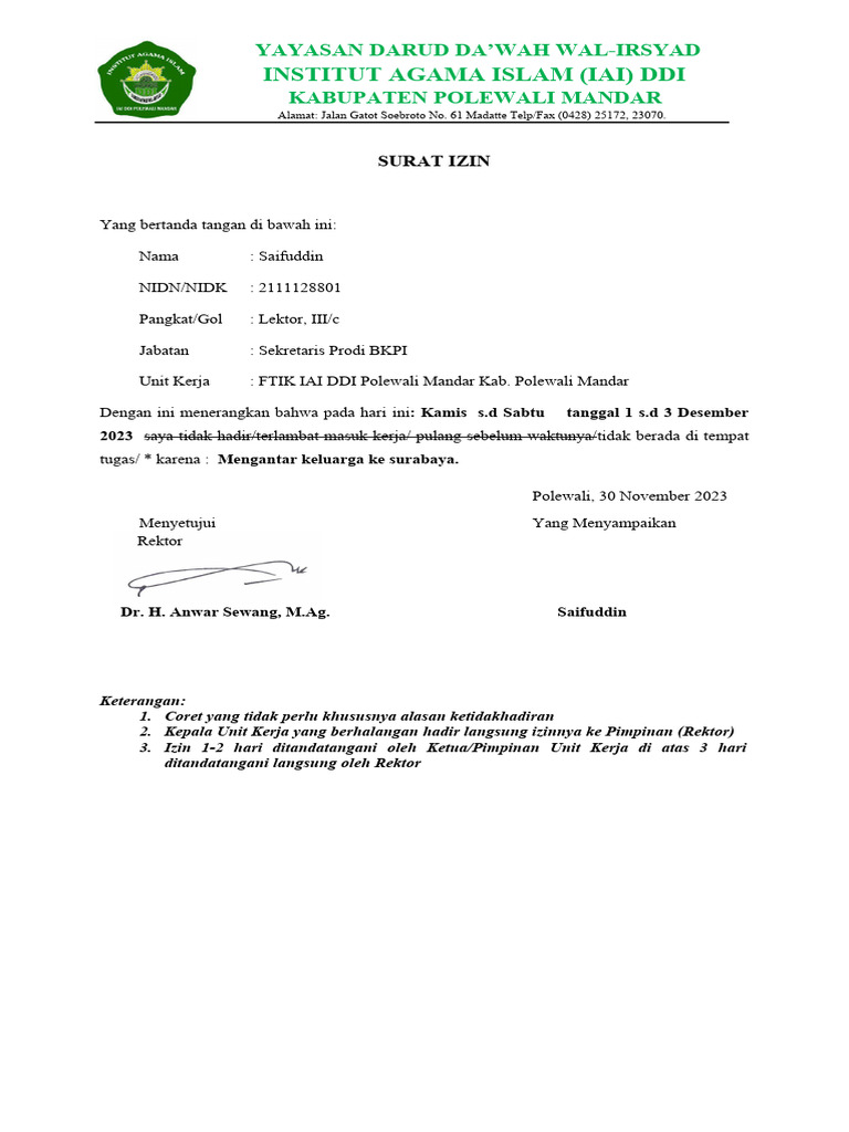 Form Surat Izin | PDF